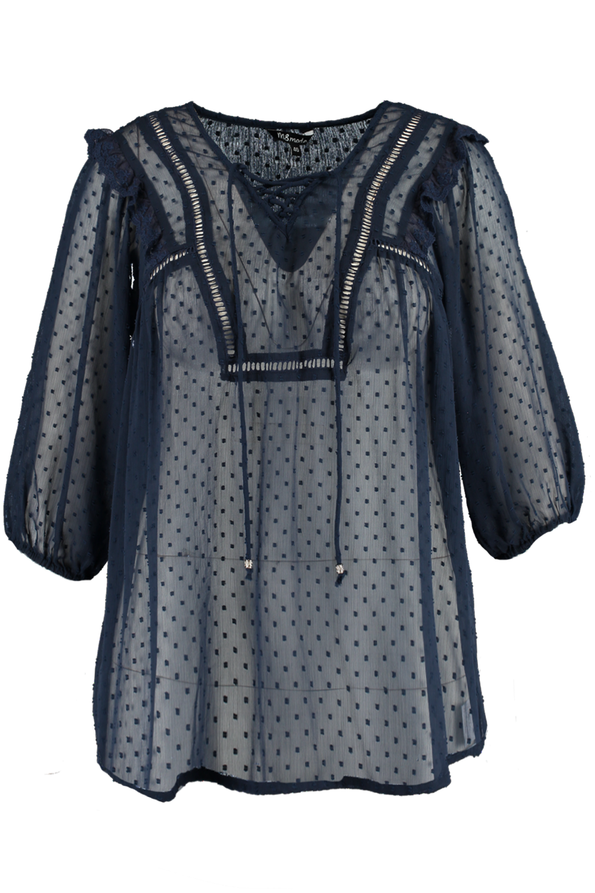 Damen Transparente Bluse mit Spitzendetail bei MS Mode®